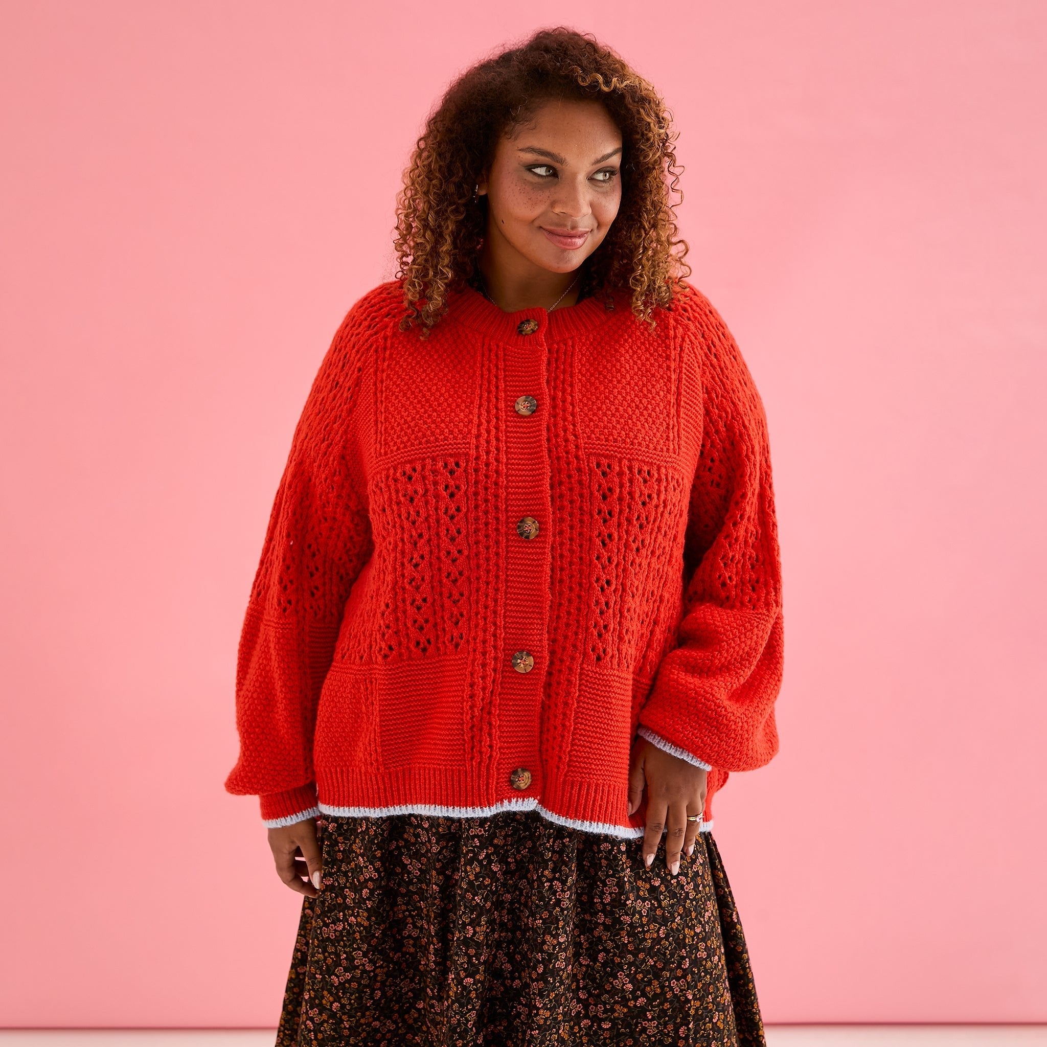 Brigit Pointelle Stitch Balloon Sleeve Cardigan - Orange – Junk Jewels